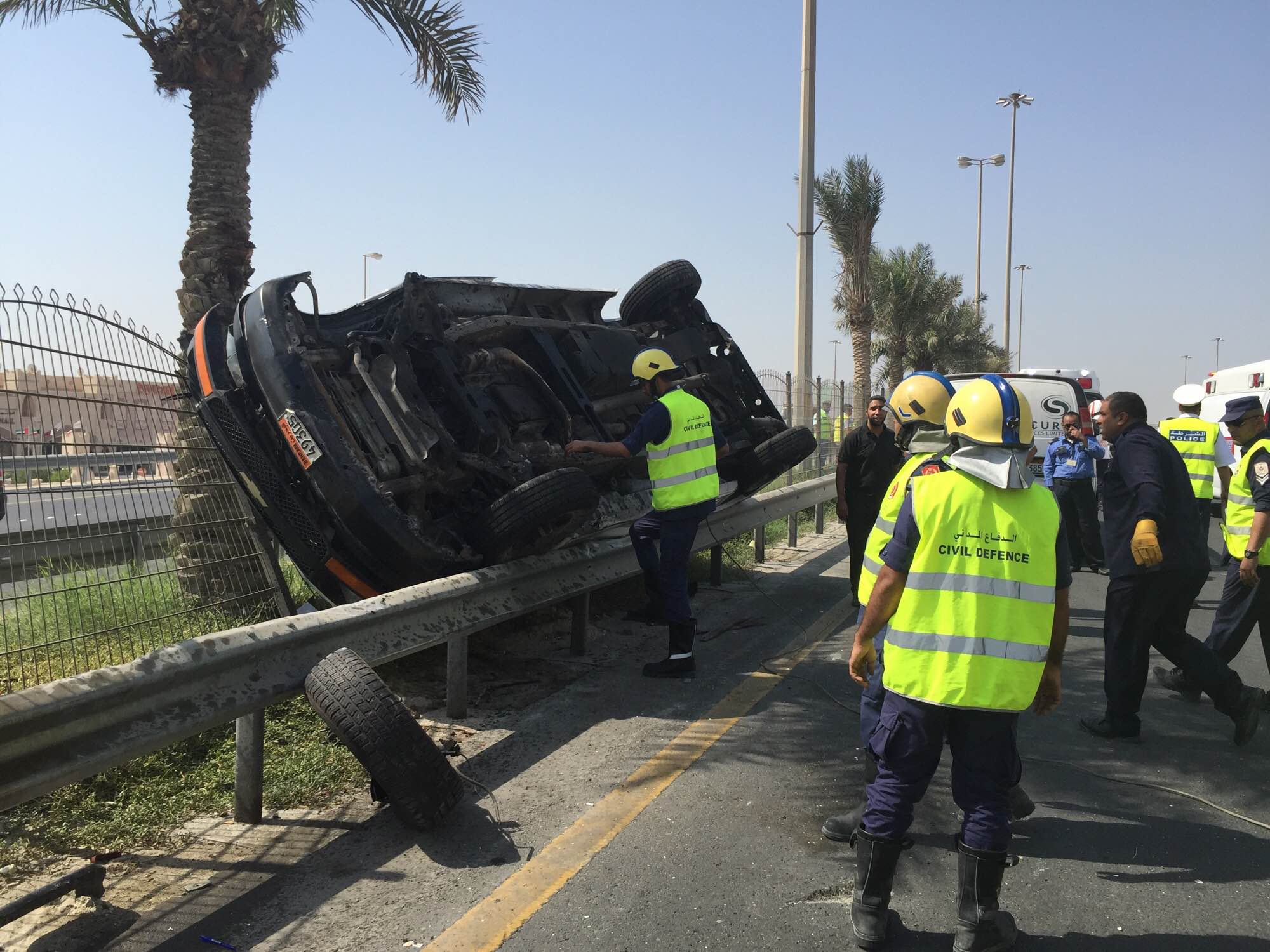 Bahrain News: Vehicle turns turtle near Seef flyover, four injured