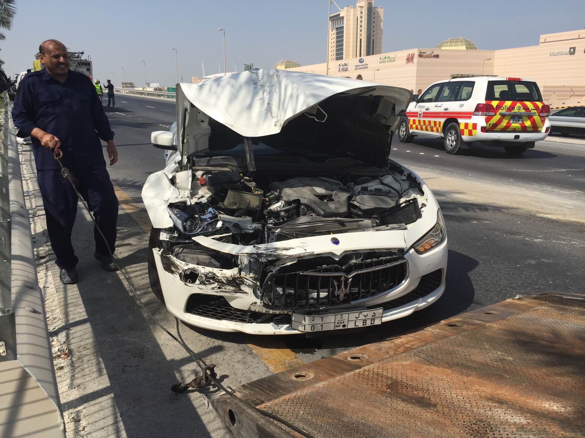 Bahrain News: Vehicle turns turtle near Seef flyover, four injured