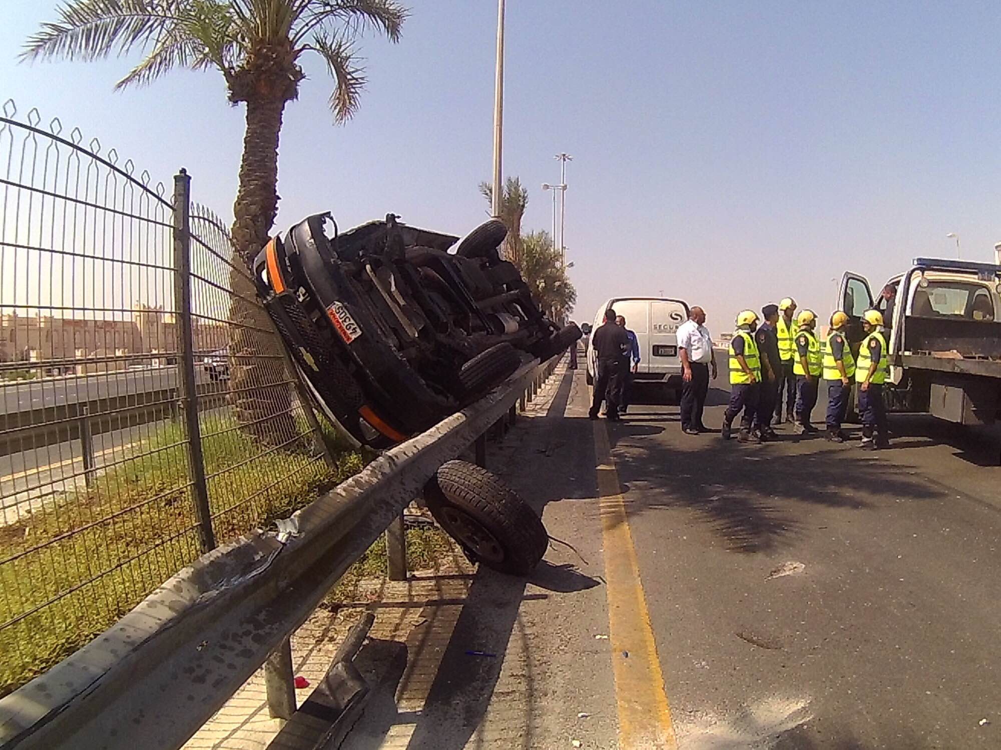 Bahrain News: Vehicle turns turtle near Seef flyover, four injured