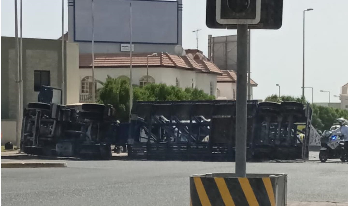 Bahrain News: Flipped truck causes traffic jam on major road