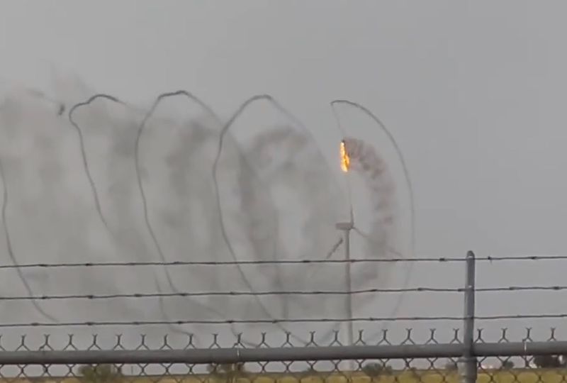 OMG: VIDEO: Wind turbine catches fire after lighting strike in Texas